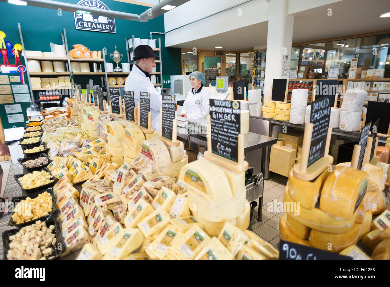 UK, North Yorkshire, Hawes, the Cheese shop, where traditional ...