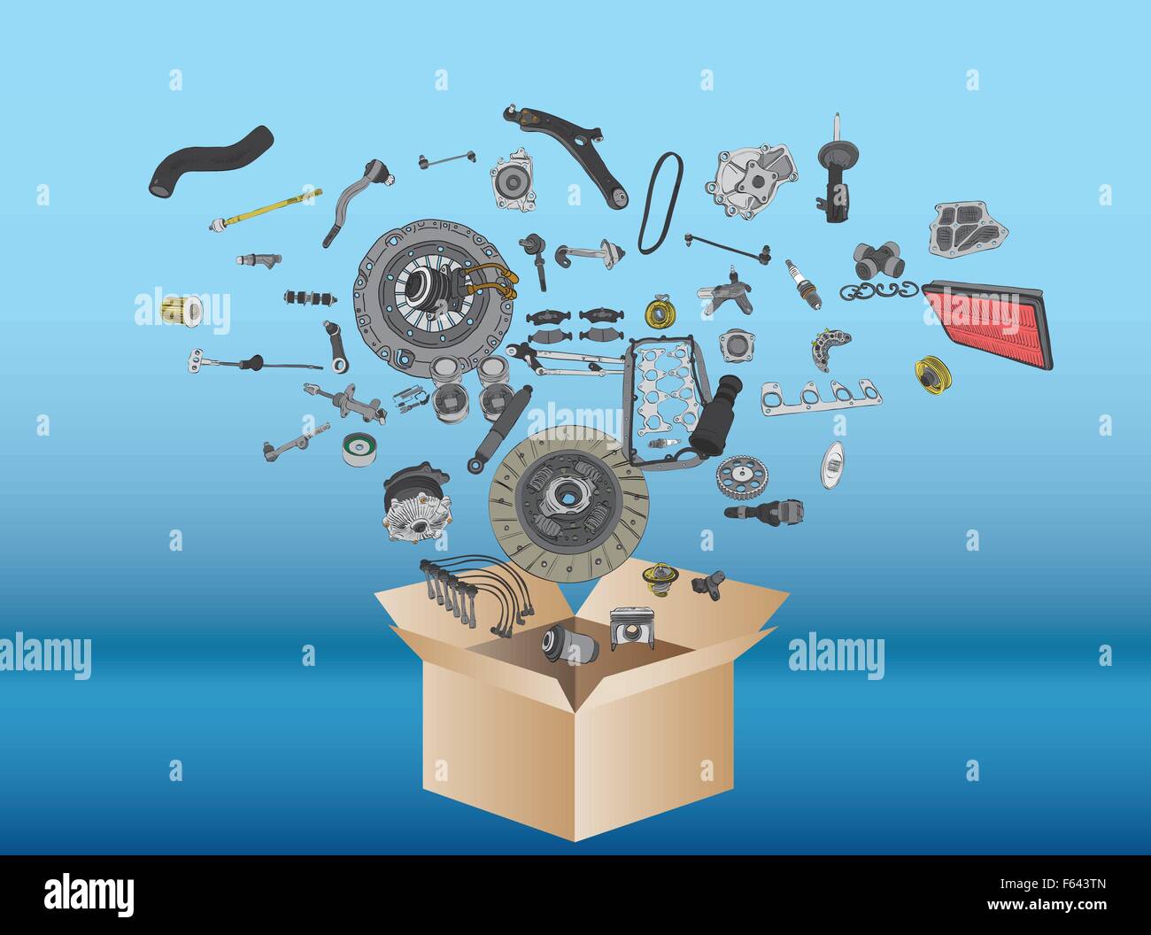 Many spare parts flying out of the box Stock Vector Image & Art - Alamy