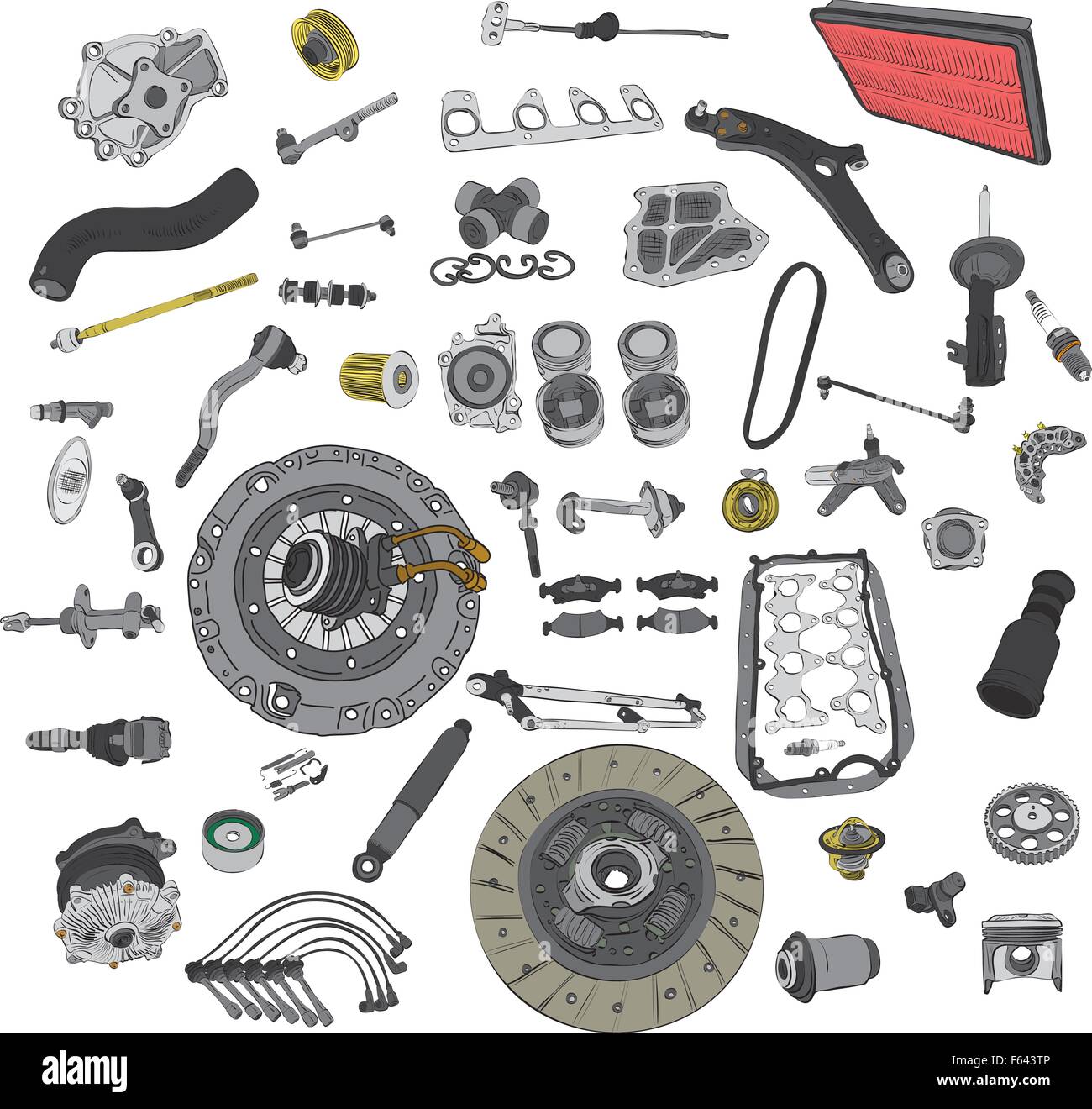 Spare parts car on the white background set Stock Vector Image & Art ...
