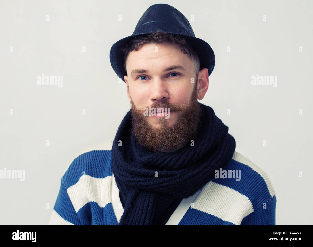 man with a big beard and mustaches in cap full length studio Stock ...
