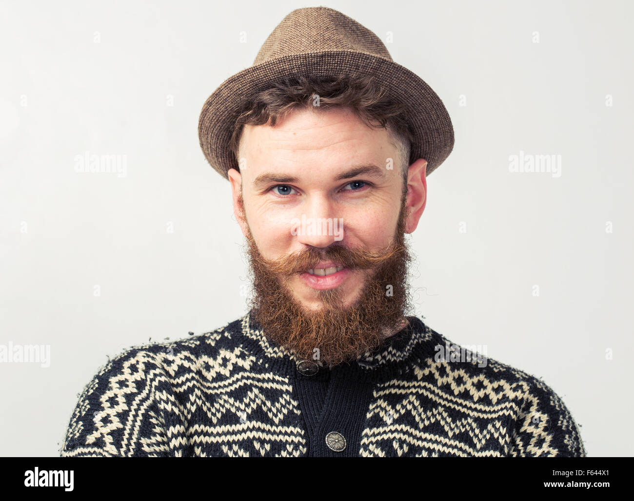 Studio portrait of a man with a mustache and beard hi-res stock ...