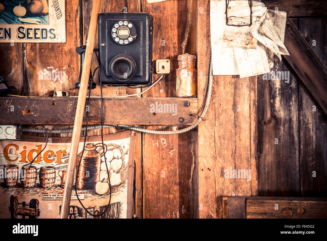 Vintage general store shopkeeper backdrop with phone Stock Photo - Alamy