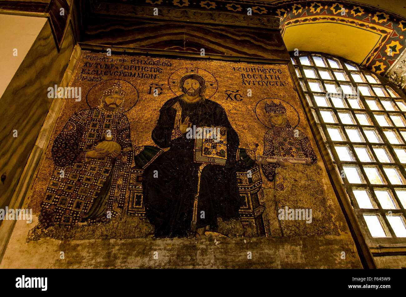 Historic religious mural depicts Christ among ancient architecture in a ...