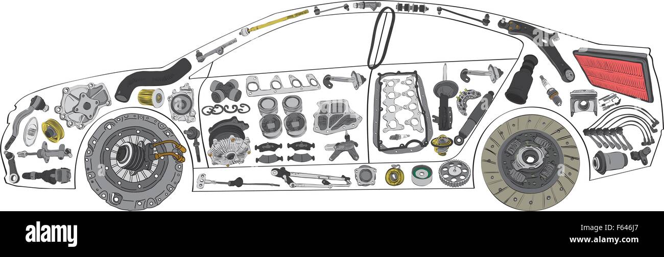 Passenger car painted and built from a variety of parts Stock Vector ...