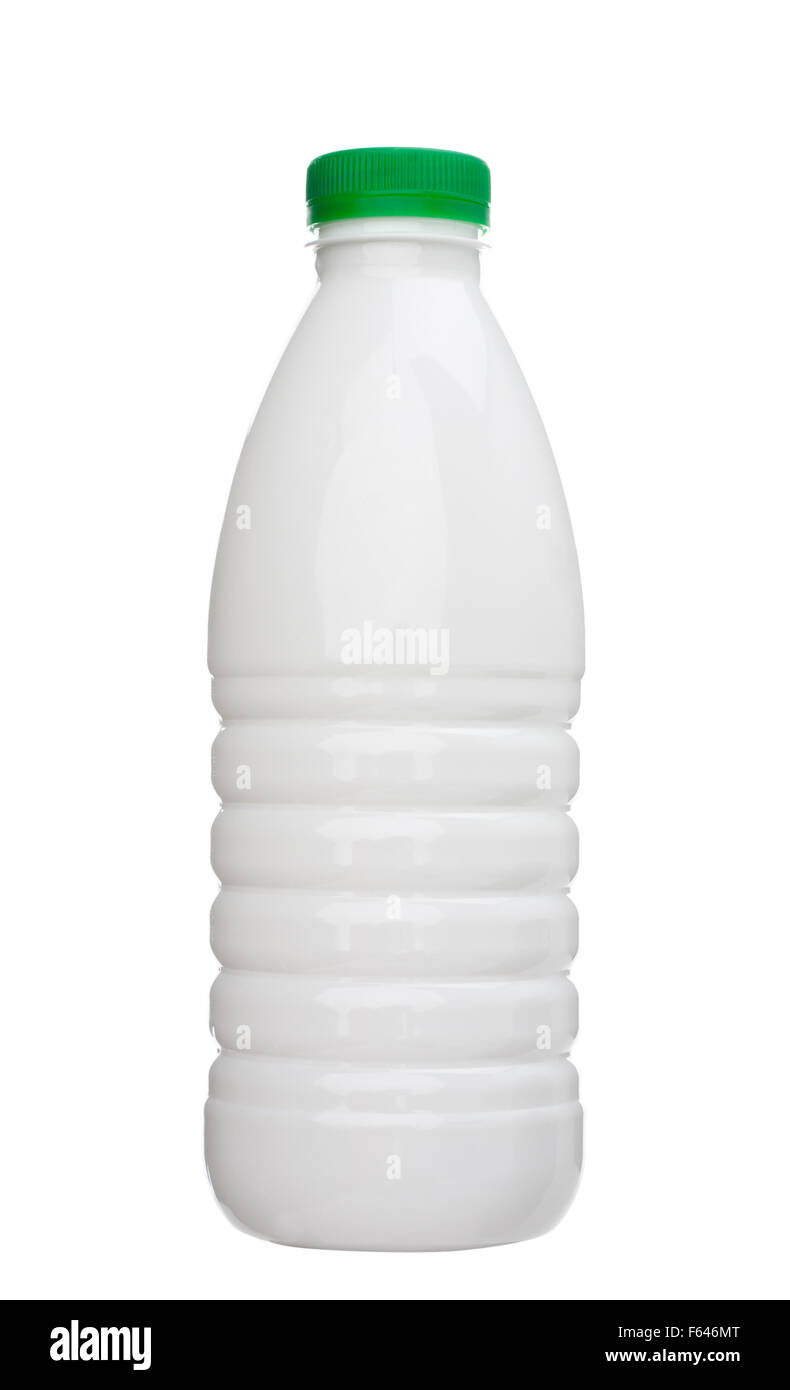 White milk bottle with green cover isolated on white background Stock ...