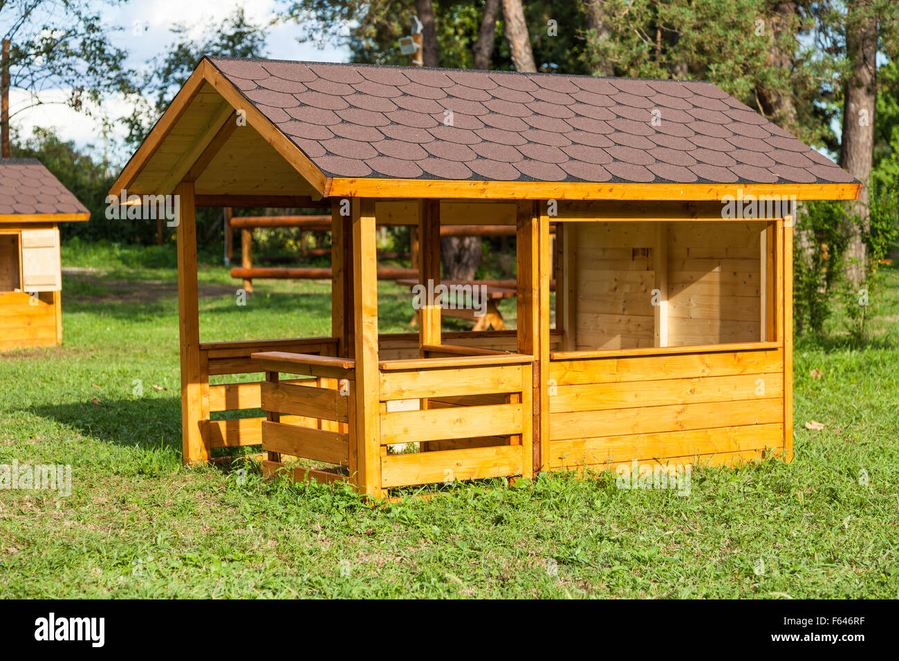 Small children houses made of wood in an Italian park Stock Photo - Alamy