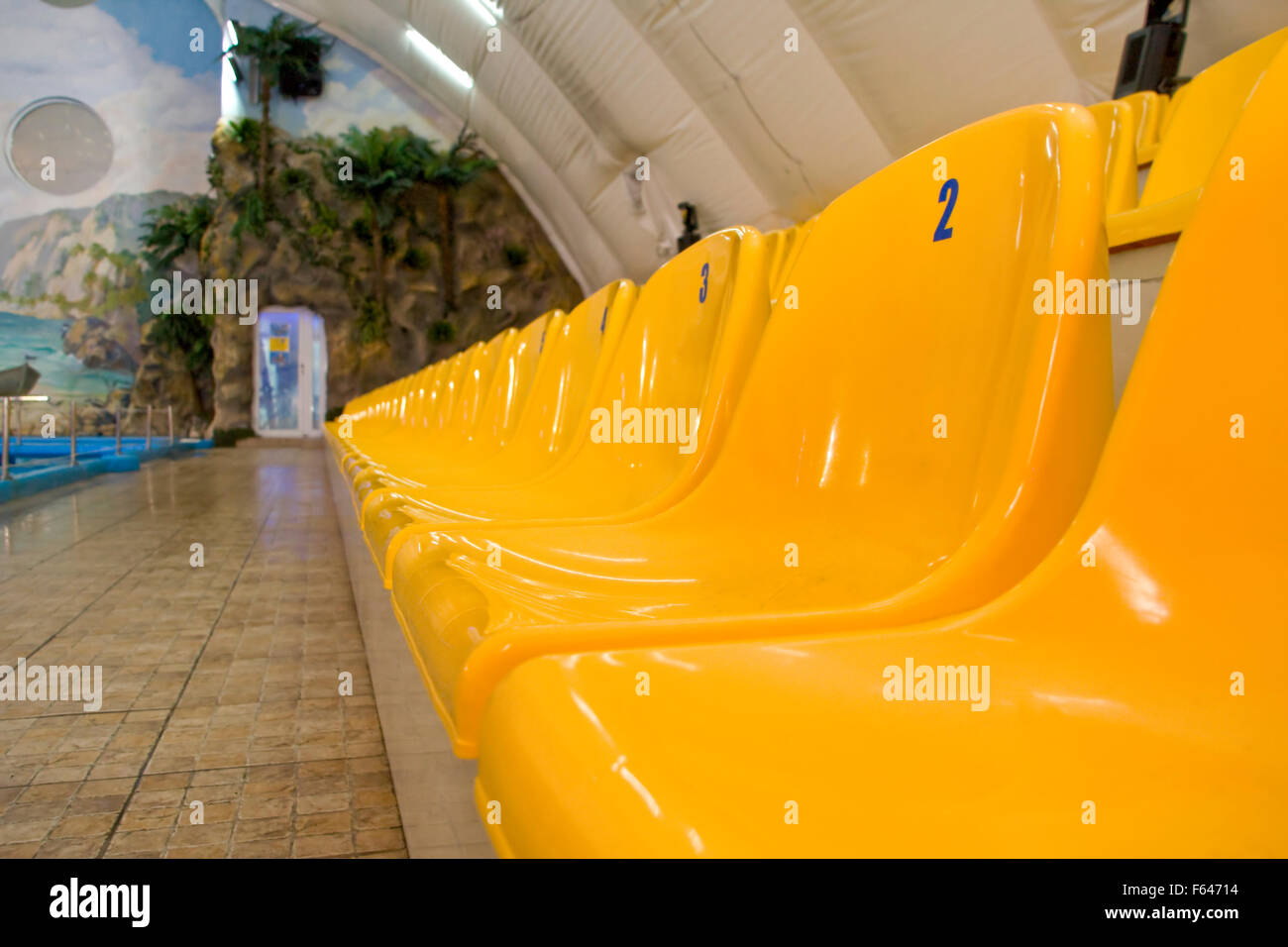 Rows of yellow seats Stock Photo - Alamy