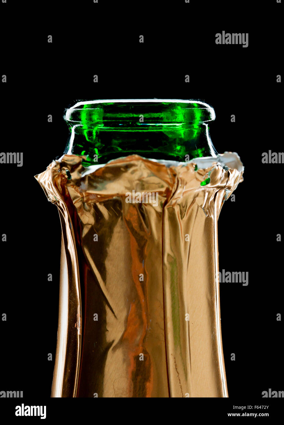 Close-up of open champaign bottle isolated on black Stock Photo - Alamy