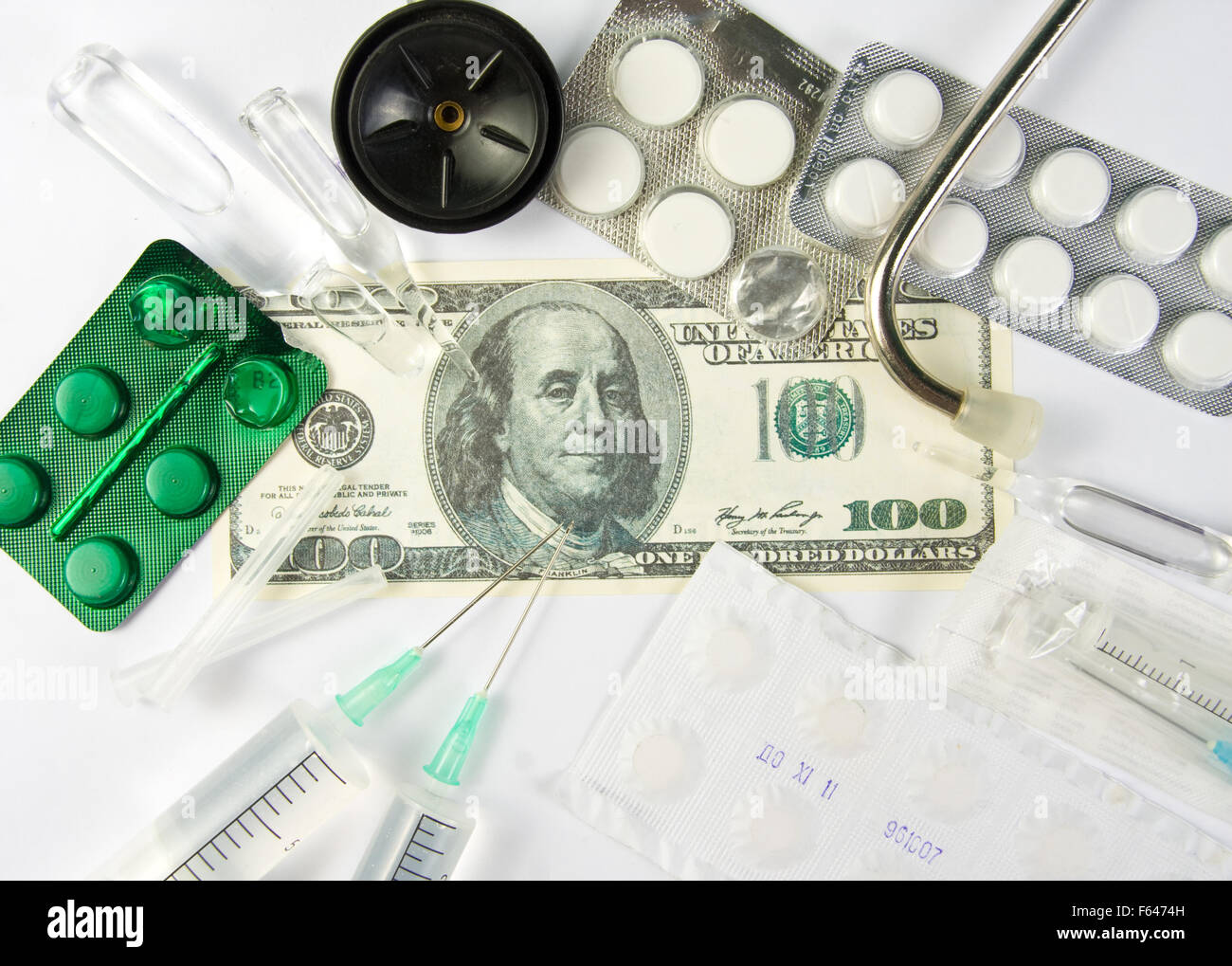 Medicines costs money. Drugs and dollars Stock Photo - Alamy