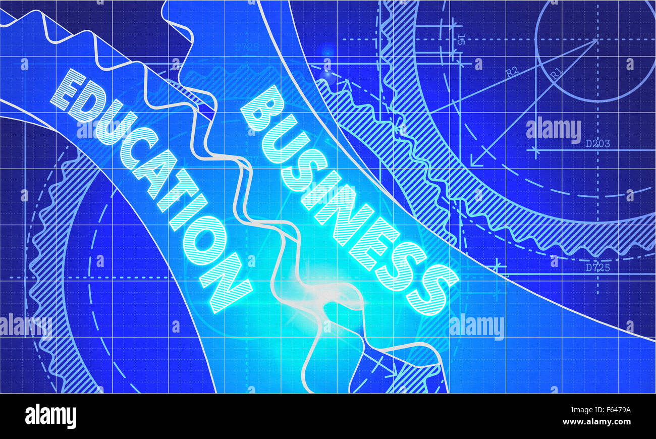 Business Education Concept. Blueprint Background with Gears. Industrial ...