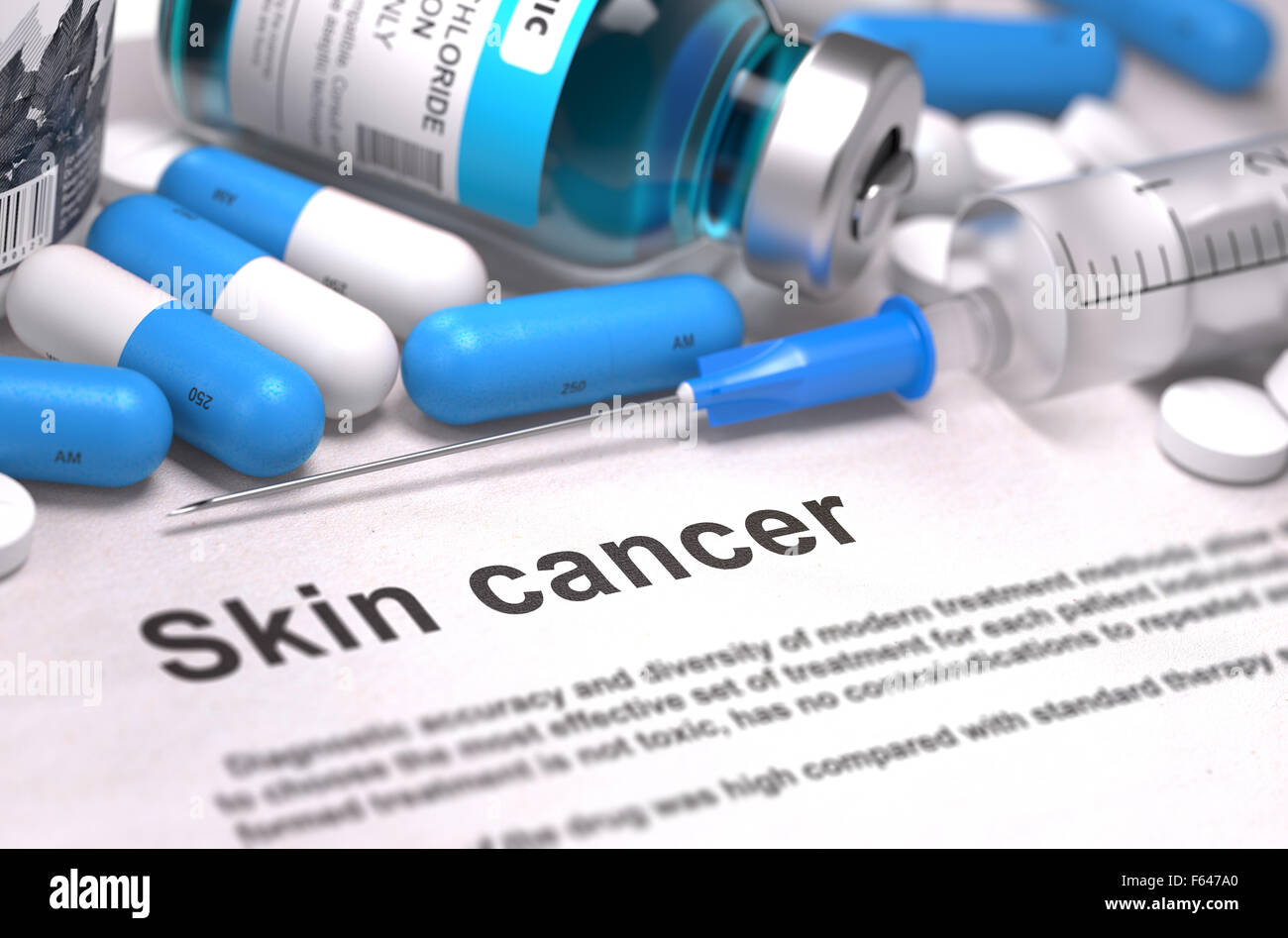 Diagnosis - Skin Cancer. Medical Concept with Blue Pills, Injections ...