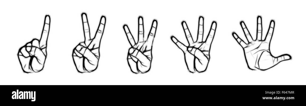 Counting hand signs from one to five. Isolated on white Stock Photo - Alamy