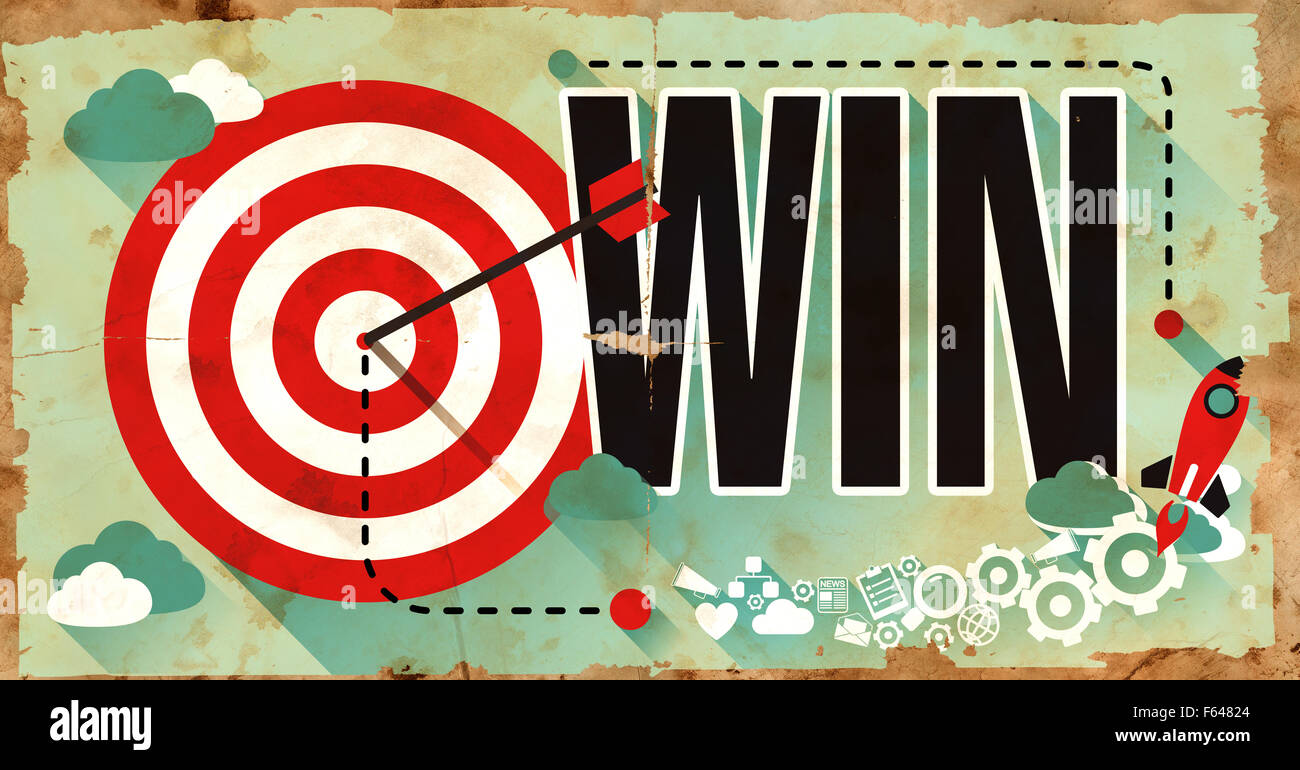 Win on Grunge Poster in Flat Design with Long Shadows Stock Photo - Alamy