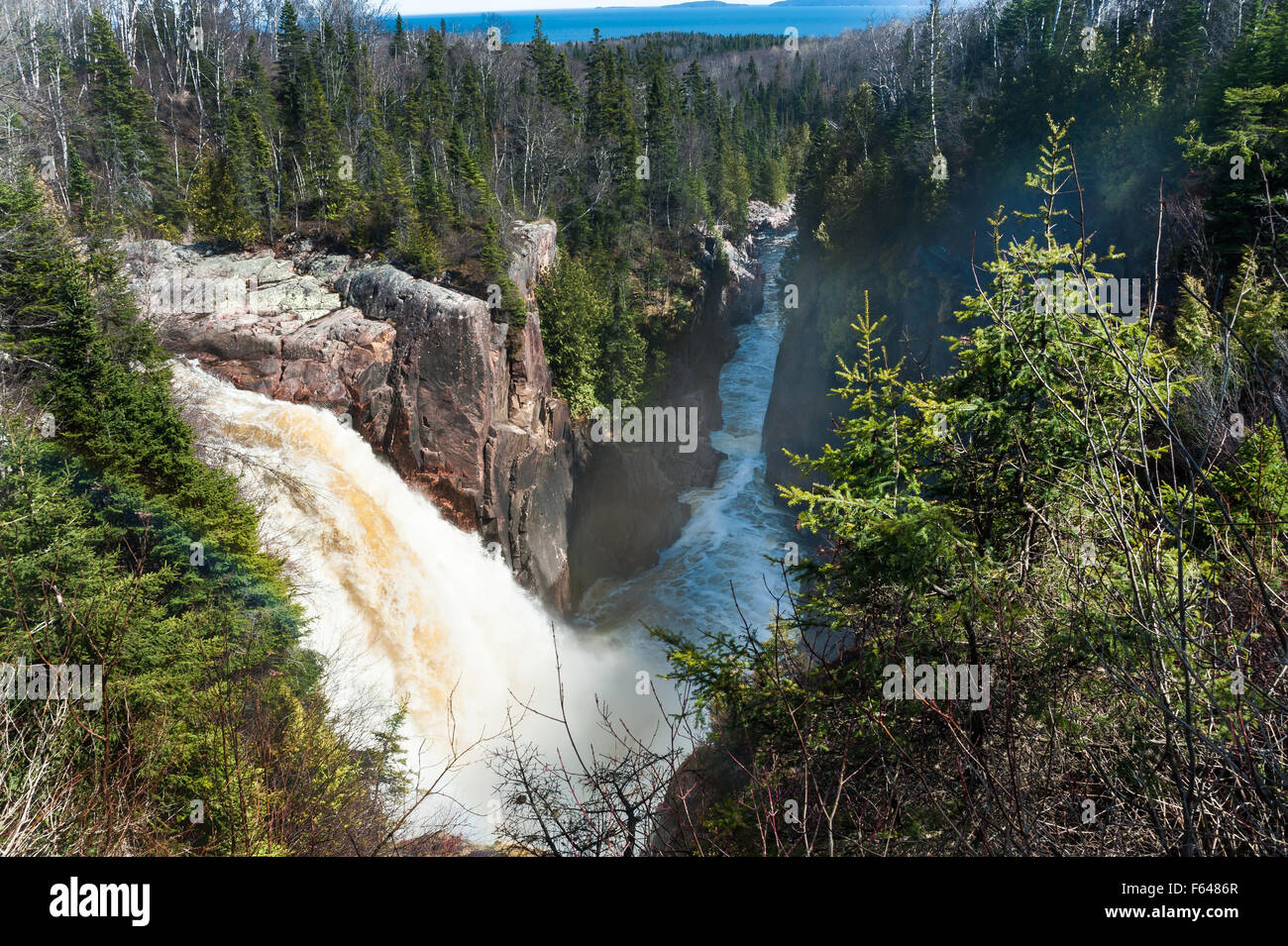 scenic view of waterfalls and boreal forest in Kenora, Ontario Stock ...