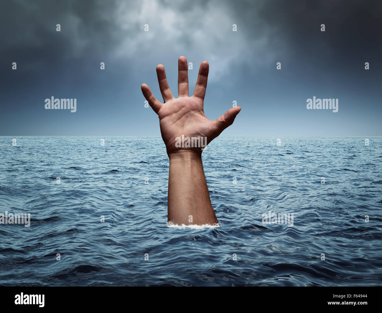 Drowning hand in stormy sea asking for help Stock Photo - Alamy