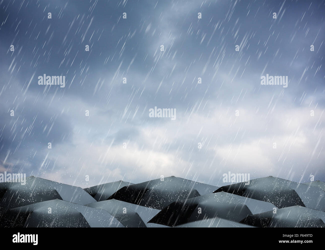 Black umbrellas under rain and thunderstorm Stock Photo - Alamy