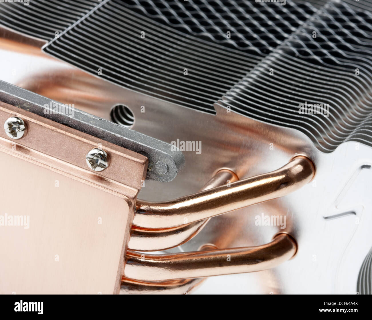 Close-up of modern computer processor cooler with copper pipes Stock ...
