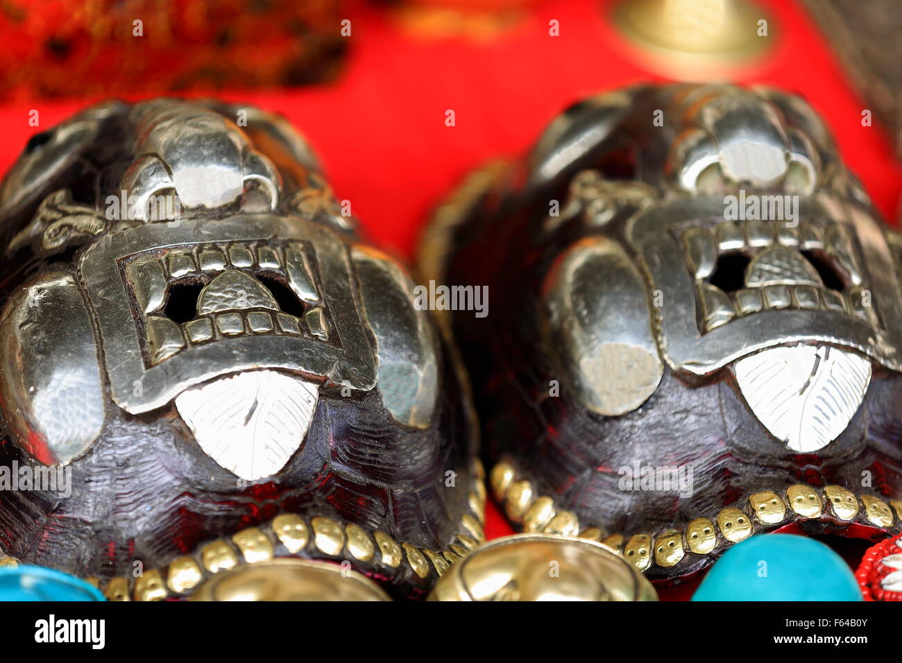 Traditional tibetan metallic masks embedded in turtle shells for sale ...