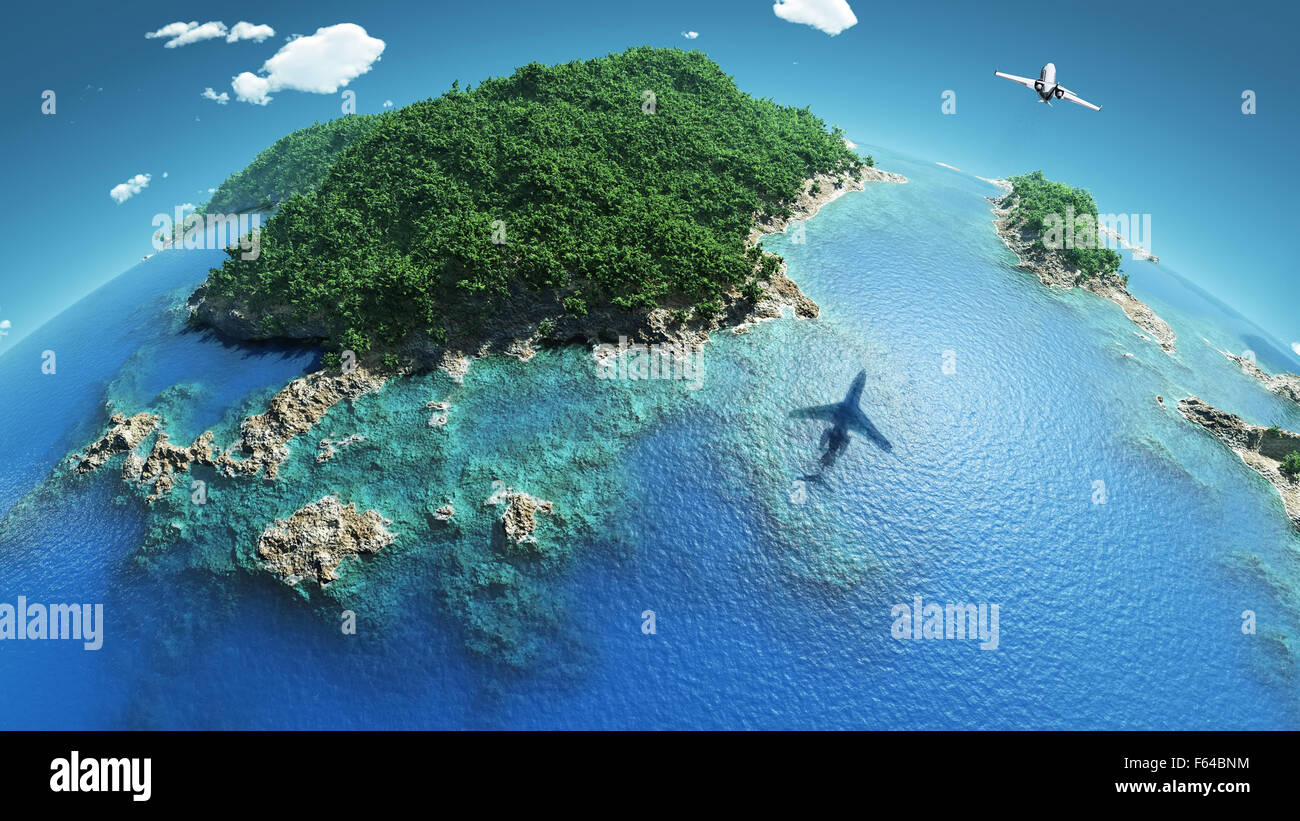 aircraft flies over a tropical islands Stock Photo - Alamy