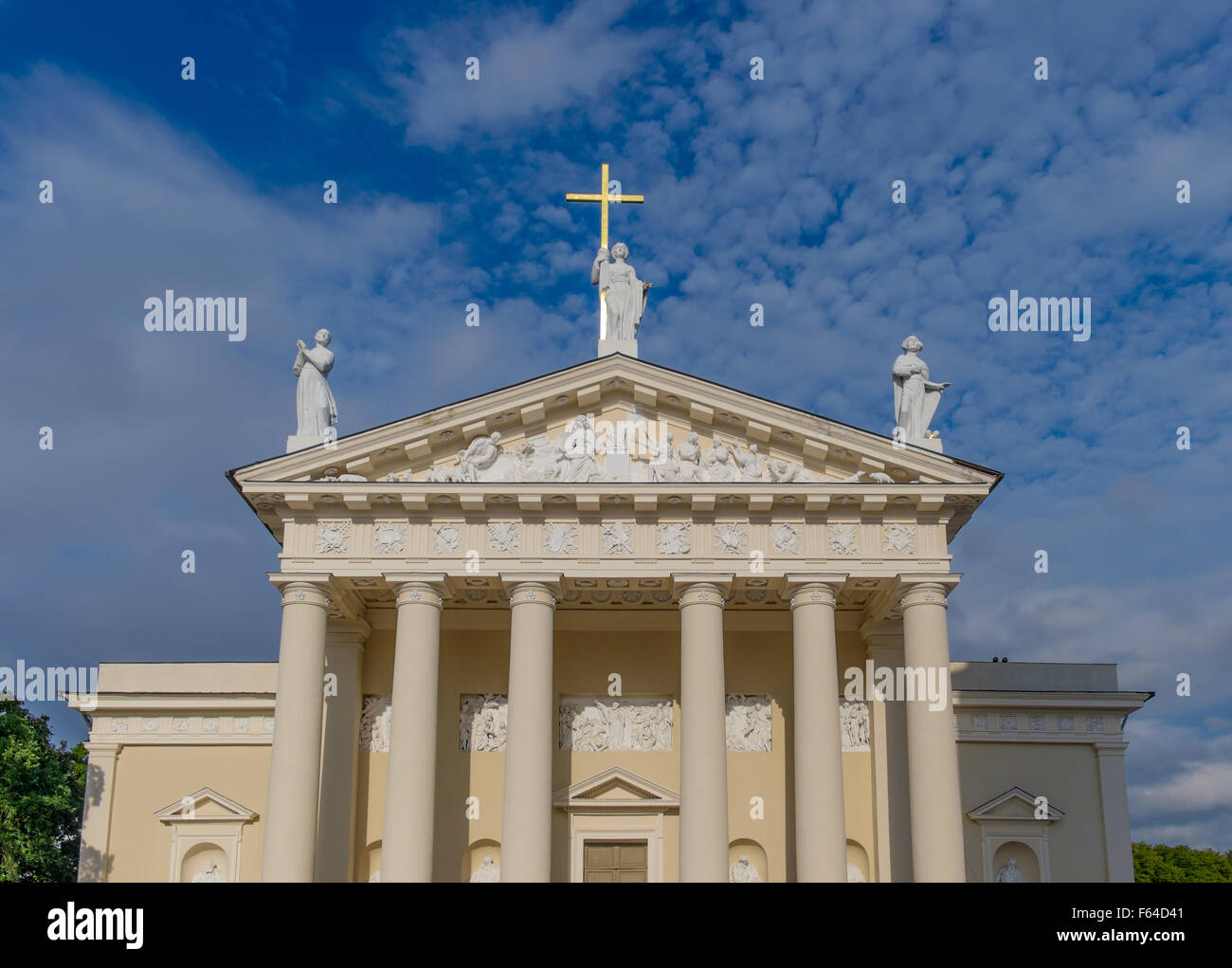 The Roman Catholic Vilnius Cathedral , Lithuania, with statues of Saint ...