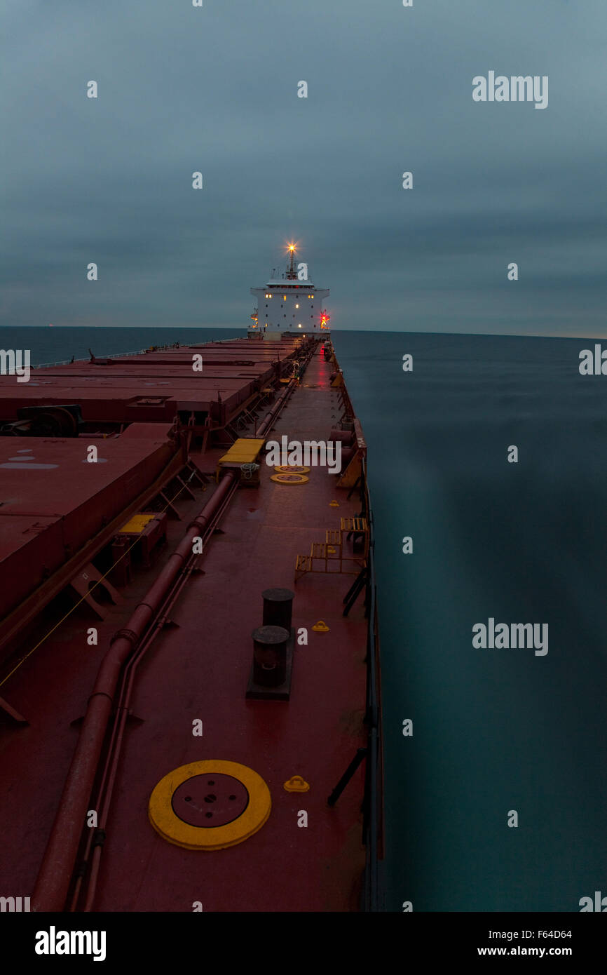 on a Laker Ship on the Great Lakes at night bow view Stock Photo - Alamy