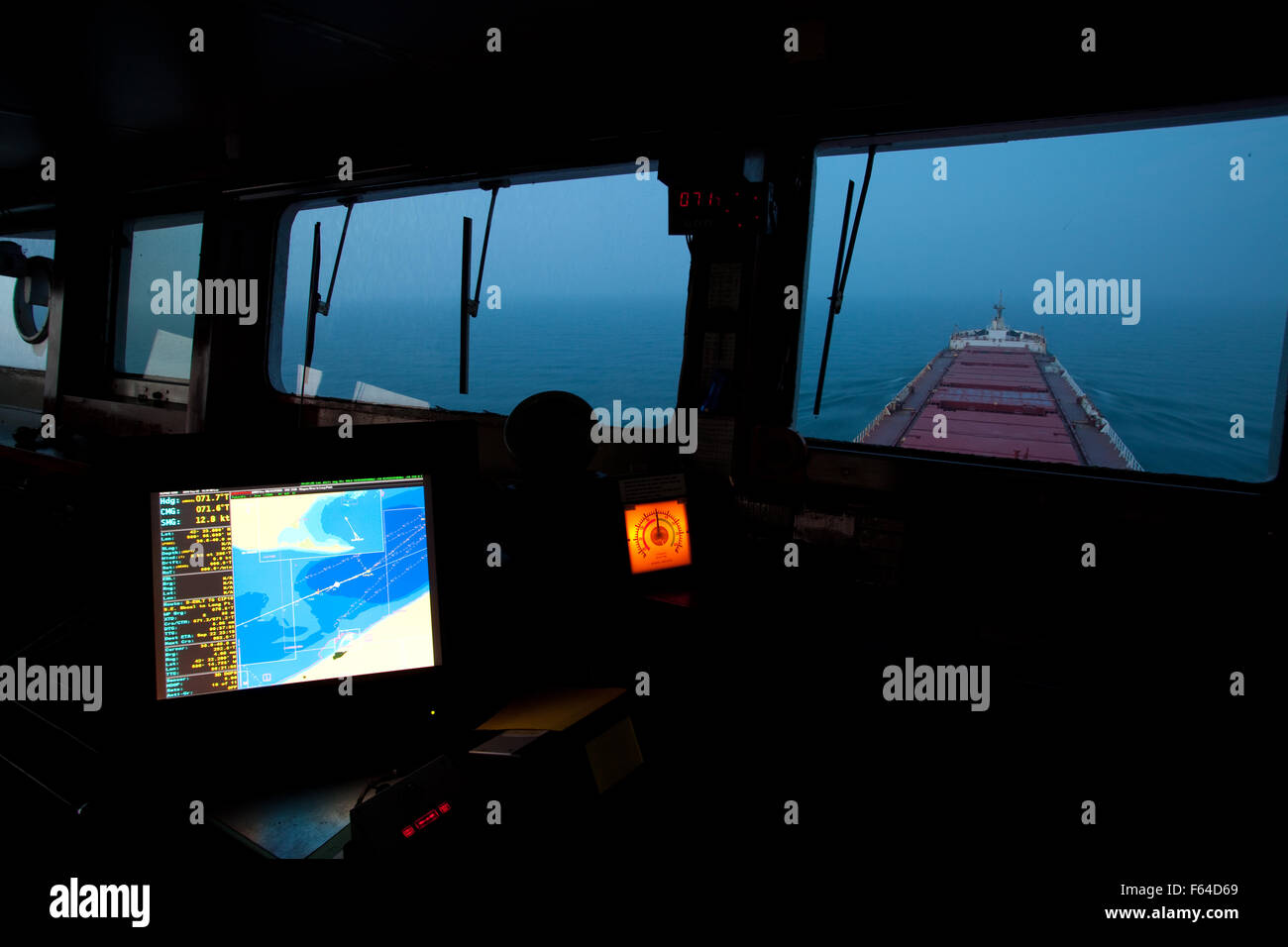 on a Laker Ship on the Great Lakes at night bridge view Stock Photo - Alamy
