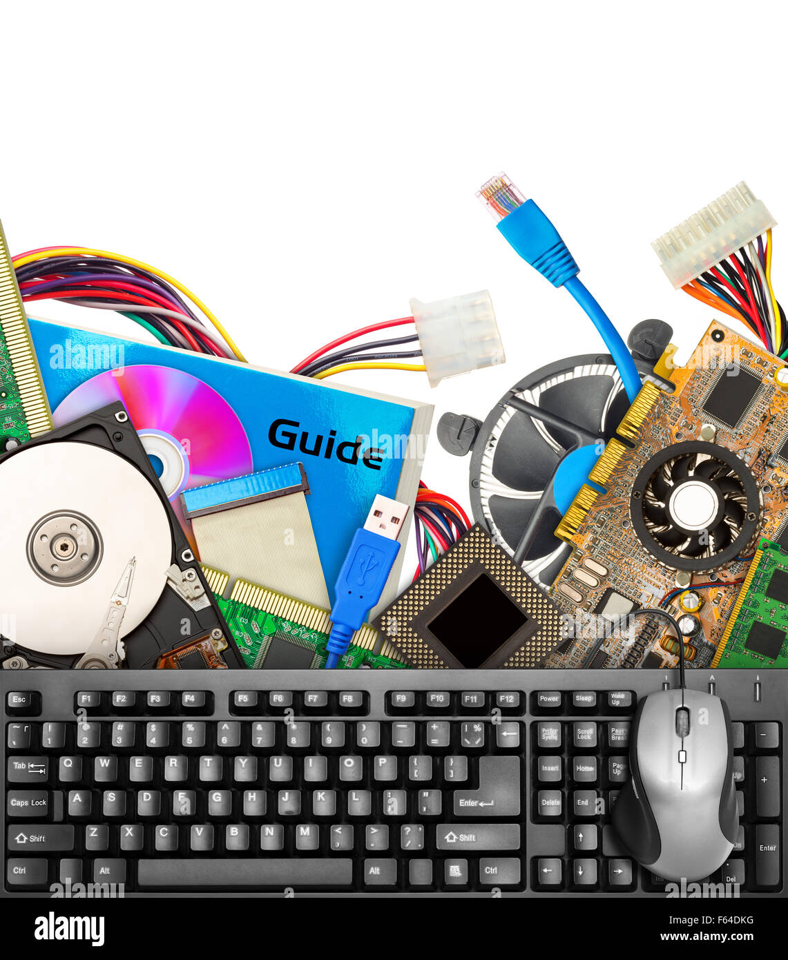 Set of computer hardware. Isolated on white Stock Photo - Alamy