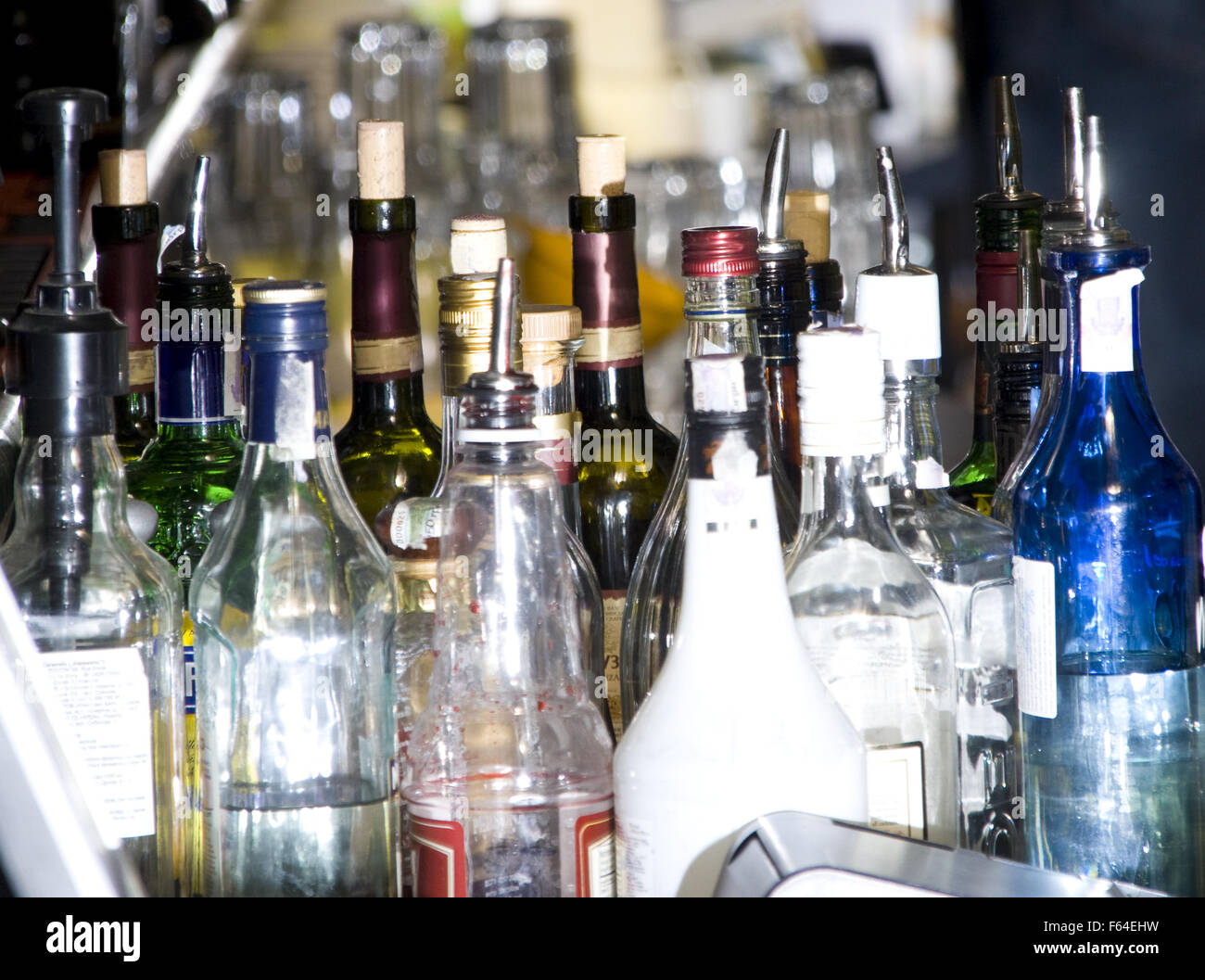 Different glass bottles with alcohol Stock Photo - Alamy