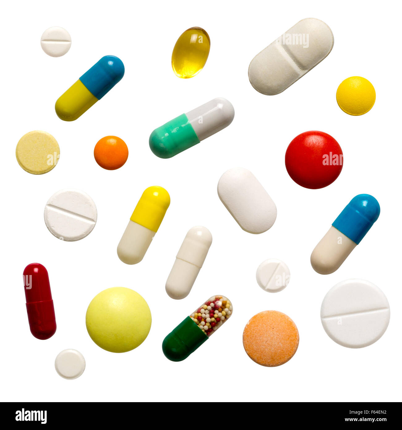 Many colorful pills isolated on white Stock Photo - Alamy