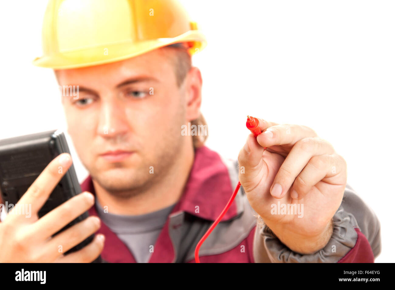 Electrician at work. Isolate on white Stock Photo - Alamy