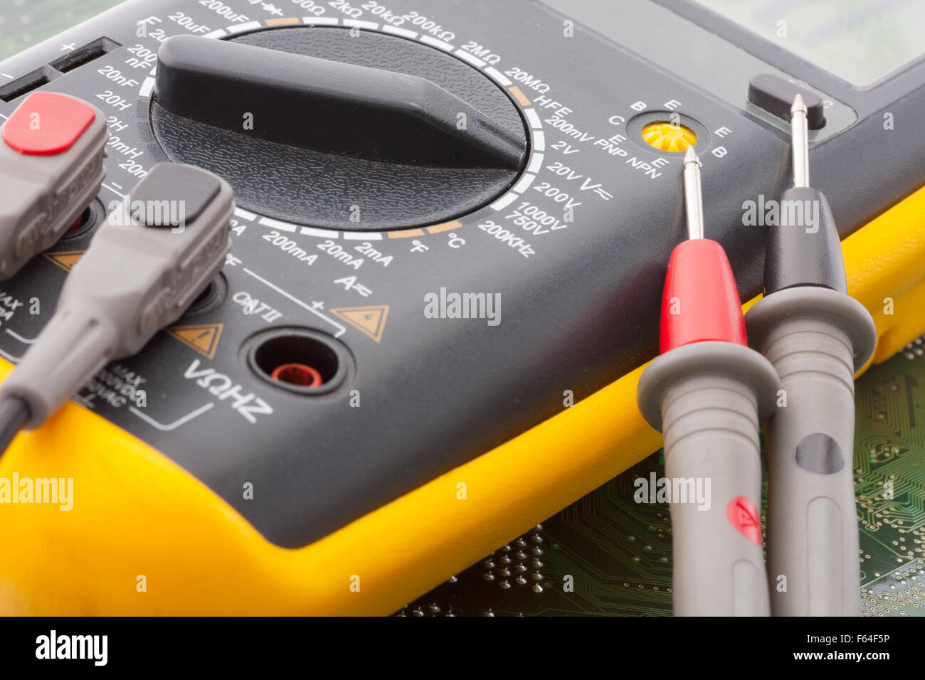 Close-up of digital multimeter on electronics circuit Stock Photo - Alamy
