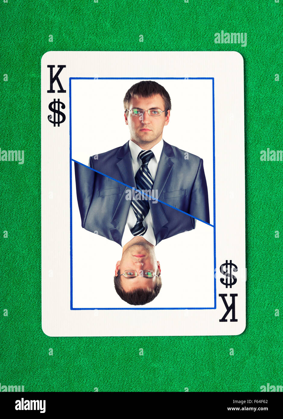Confident businessman on king of dollars gambling card Stock Photo - Alamy