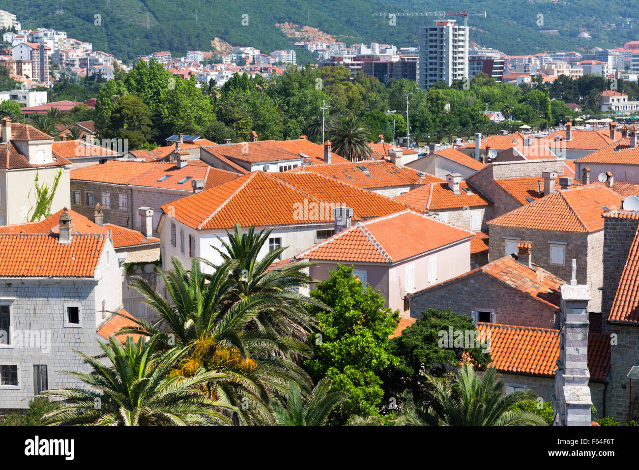 Tile roofs of old European town, Budva, Montenegro Stock Photo - Alamy
