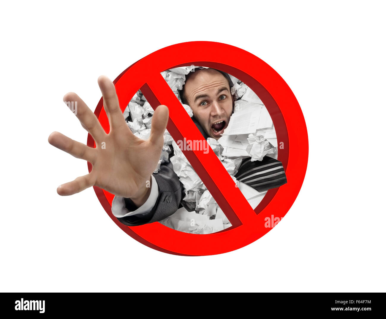 Paper and work forbidden red sign on white background Stock Photo - Alamy