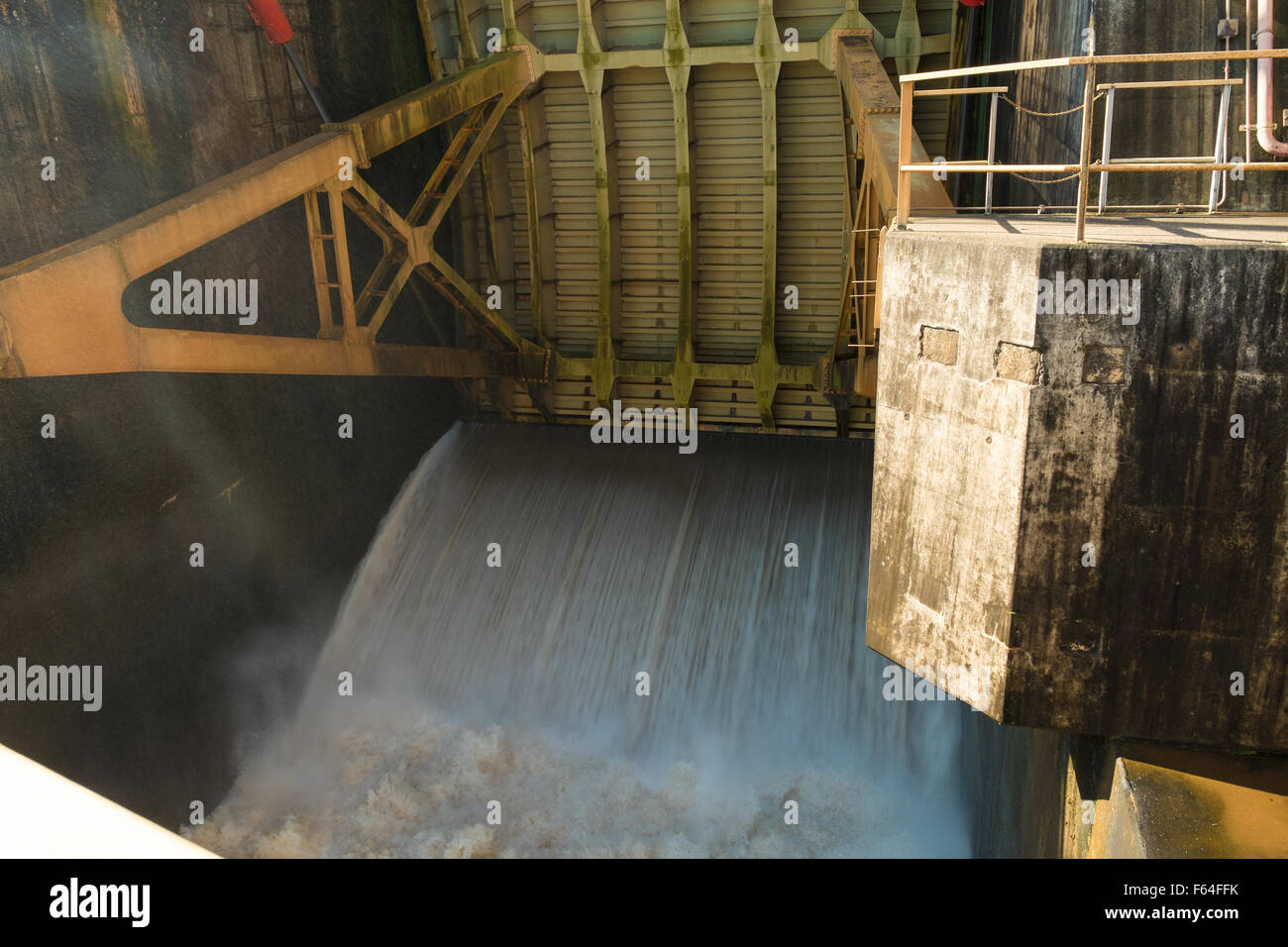Gate of hydroelectric power plant letting excess of water overflow ...