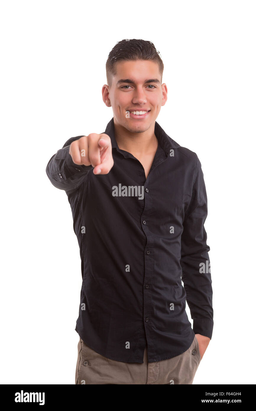 Handsome young man pointing at you, isolated over white background ...