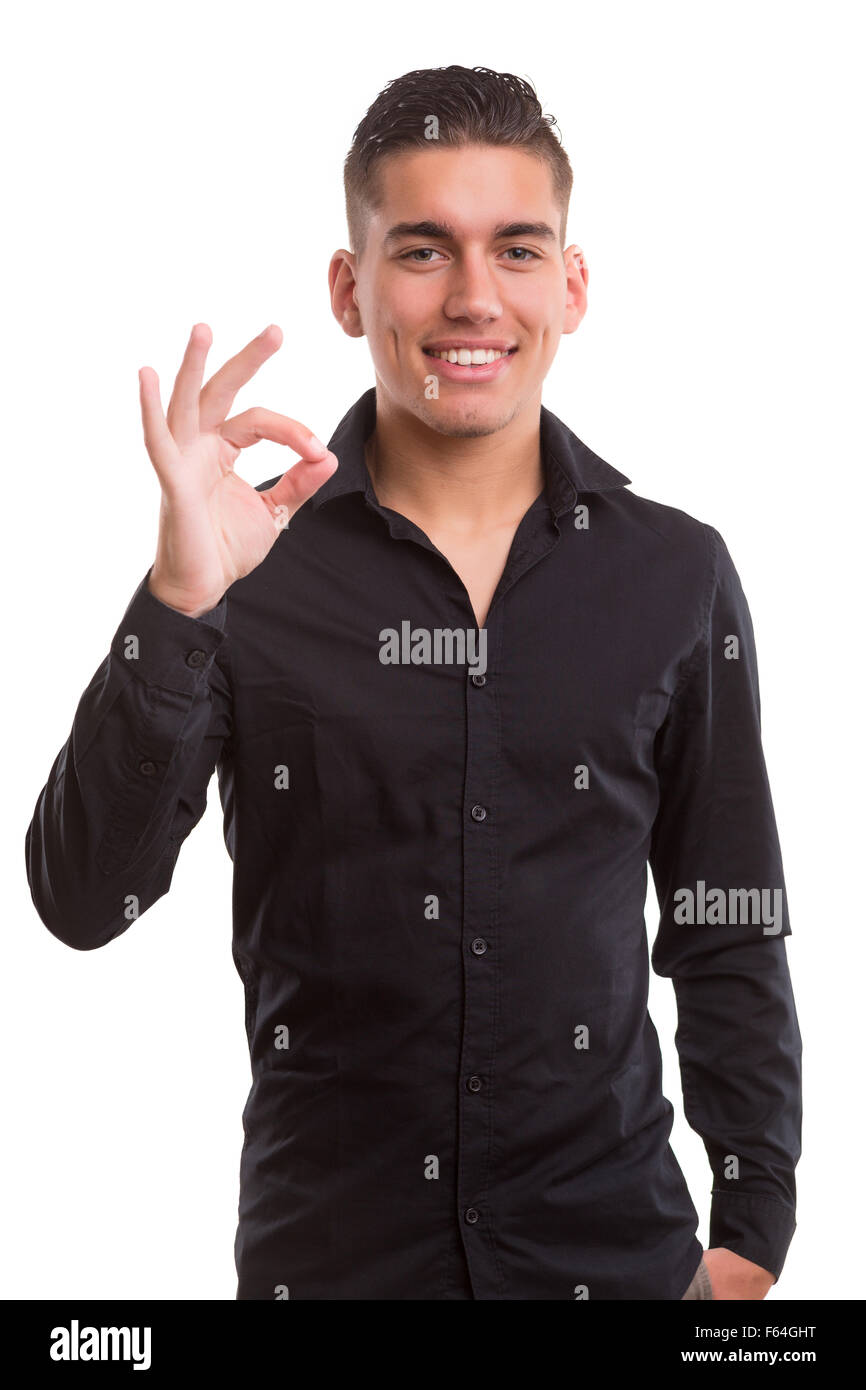 Handsome young man signaling ok, isolated over a white background Stock ...