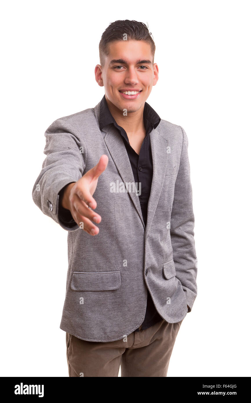 Young business man offering handshake, isolated over white Stock Photo ...