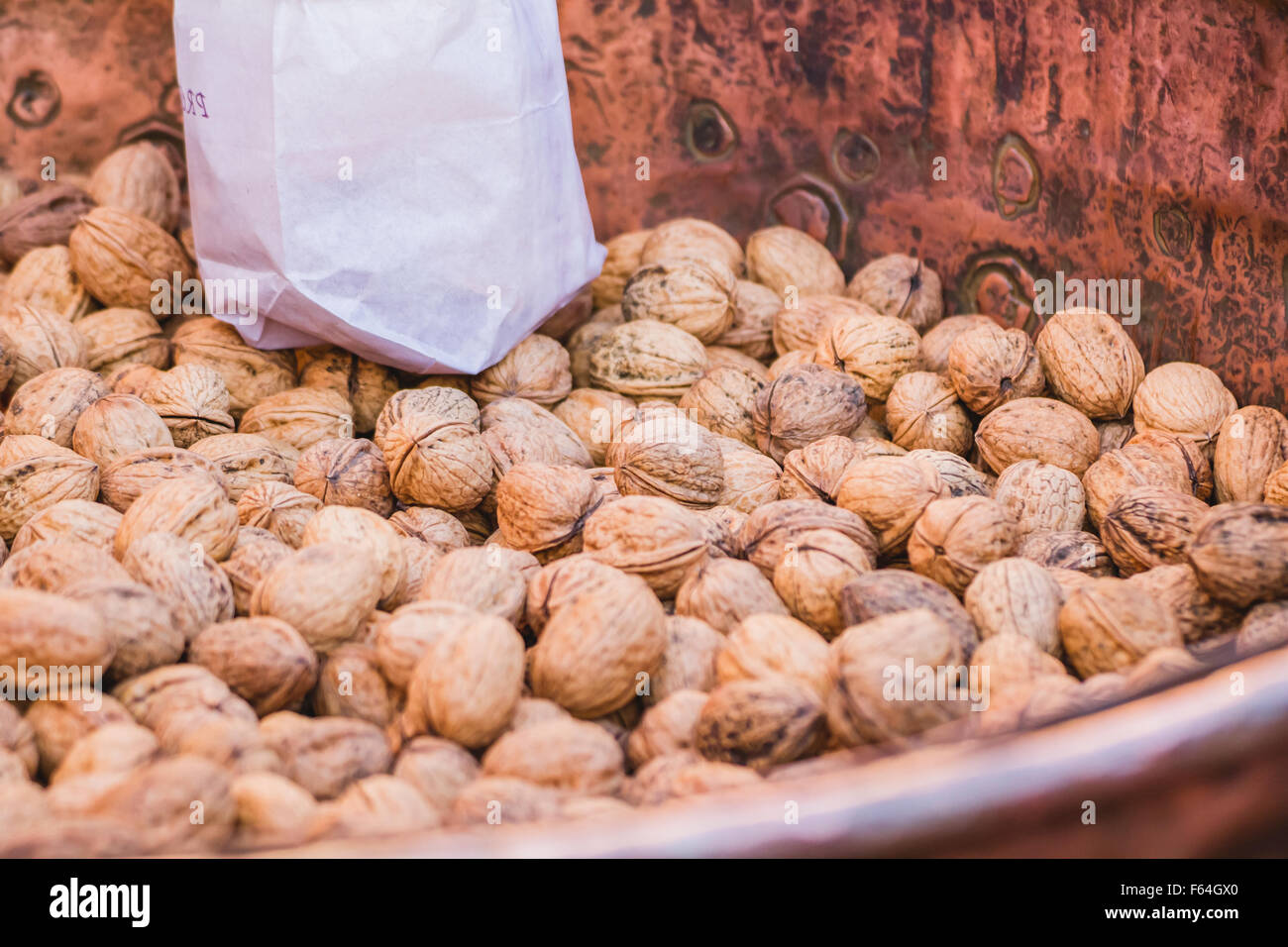 sack with walnuts in a medieval fair, Spain Stock Photo - Alamy