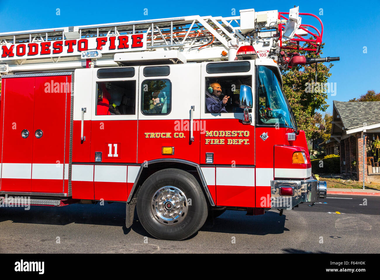 The Modesto Fire departments ladder truck at the 2015 Veterans Day ...