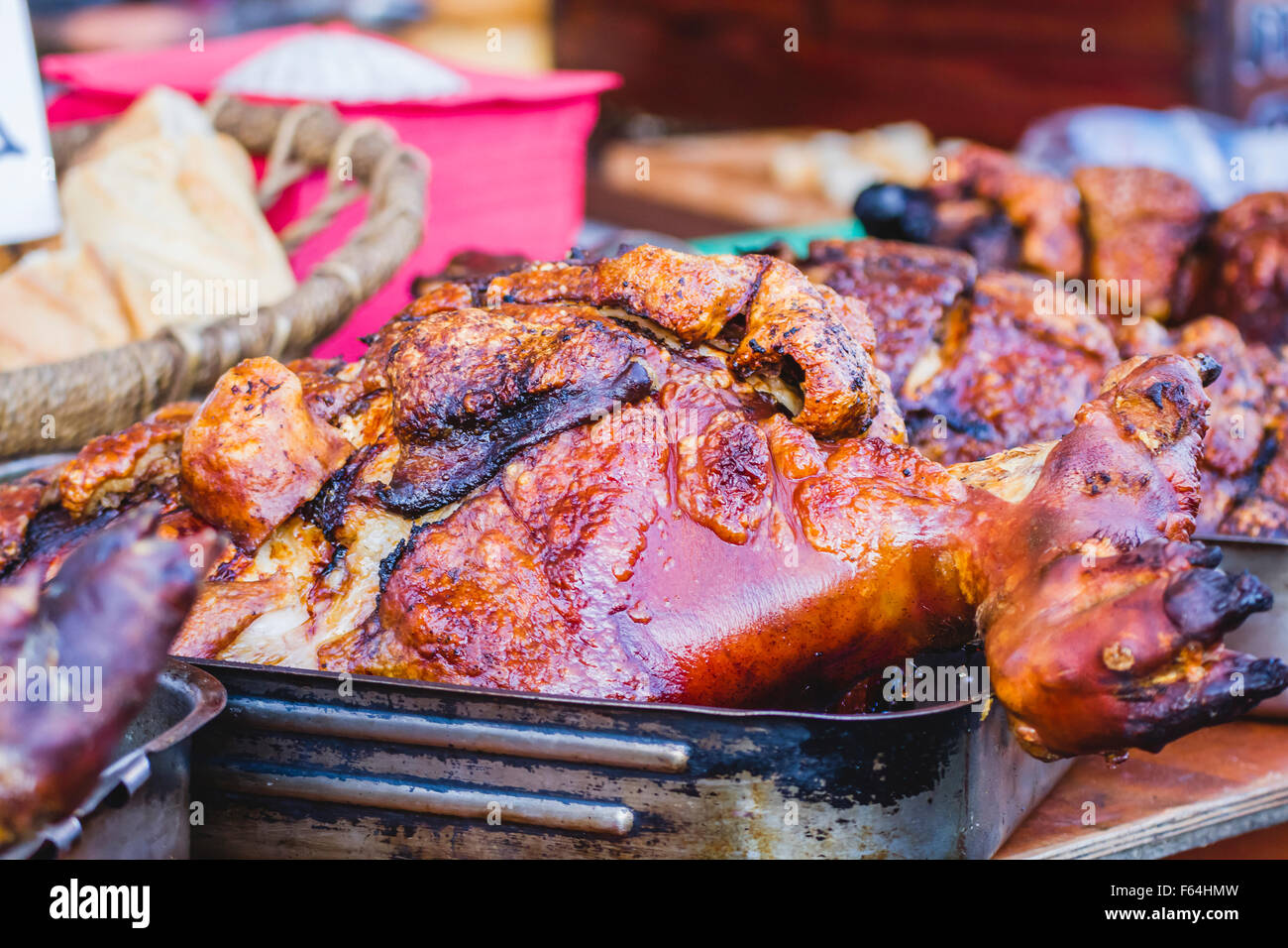 barbecue with sausages and lamb in a medieval fair, Spain Stock Photo ...