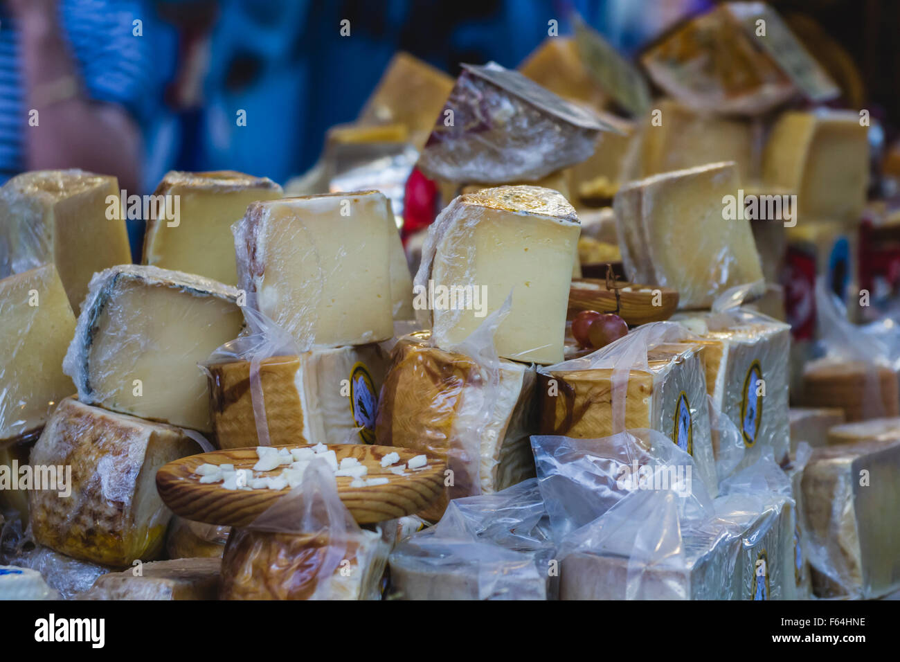 batch of cheese in a medieval fair, artisan cheese Stock Photo - Alamy