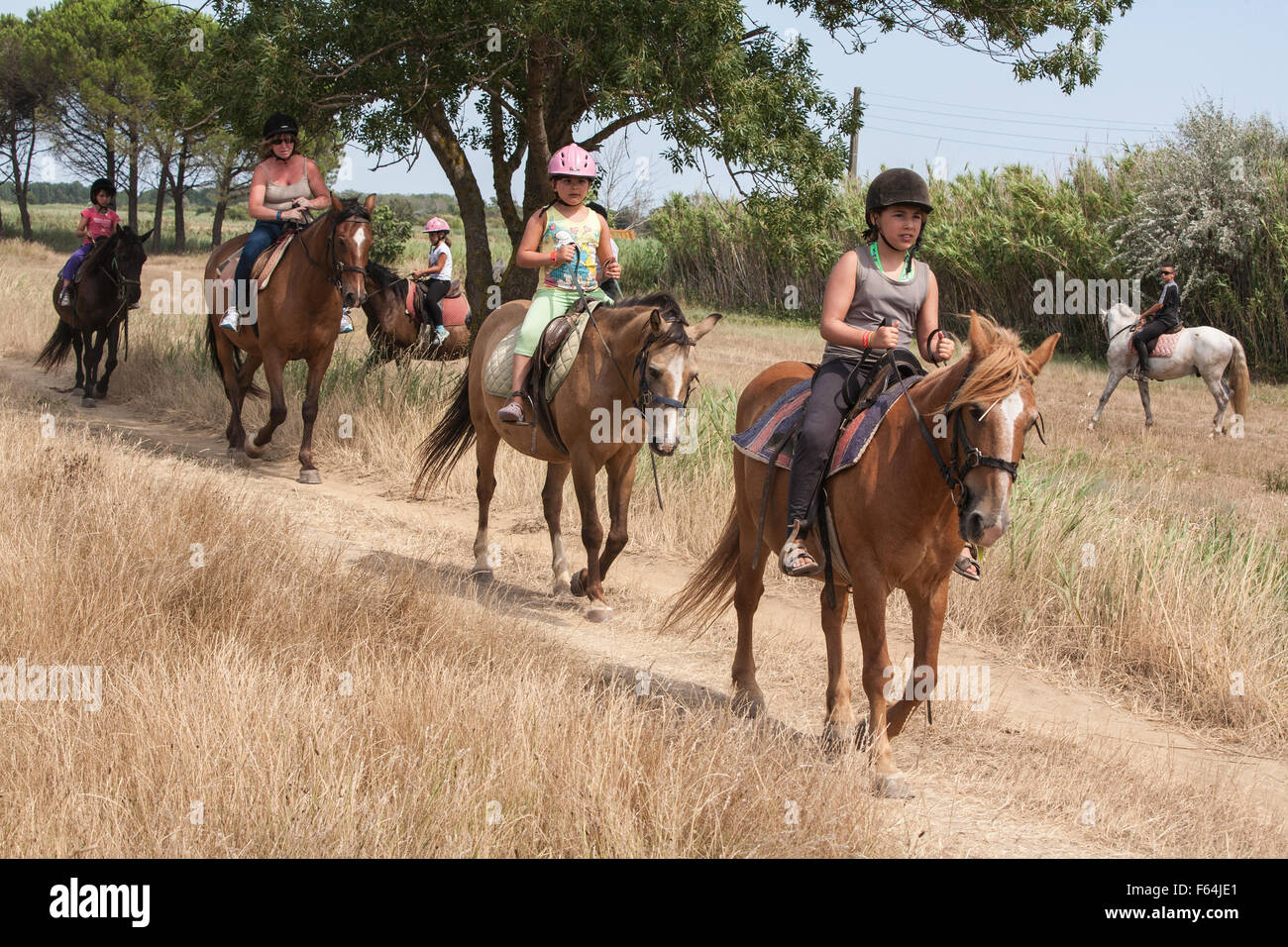 Children,Horse riding lesson activity in countryside between Beziers ...