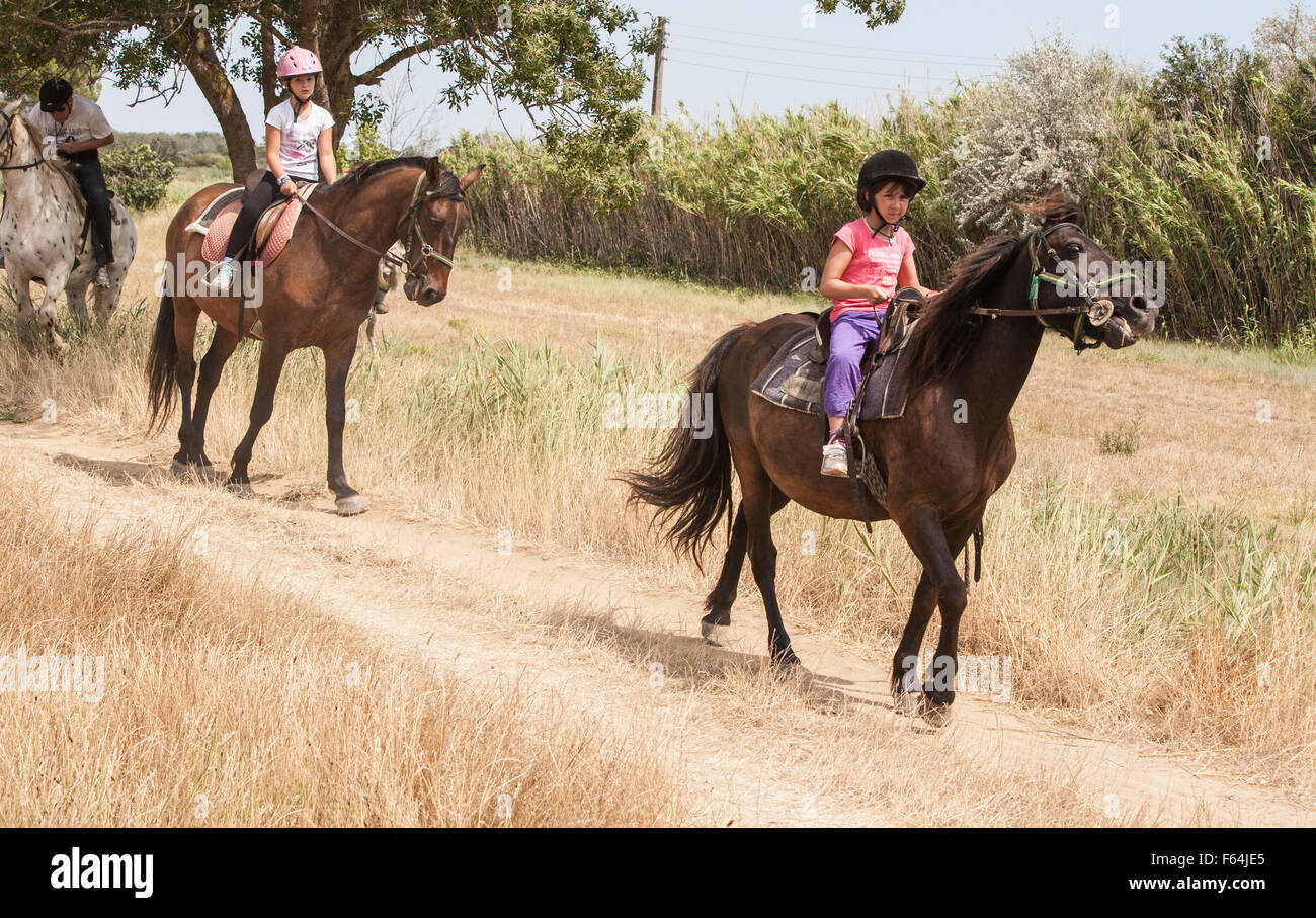 Children,Horse riding lesson activity in countryside between Beziers ...