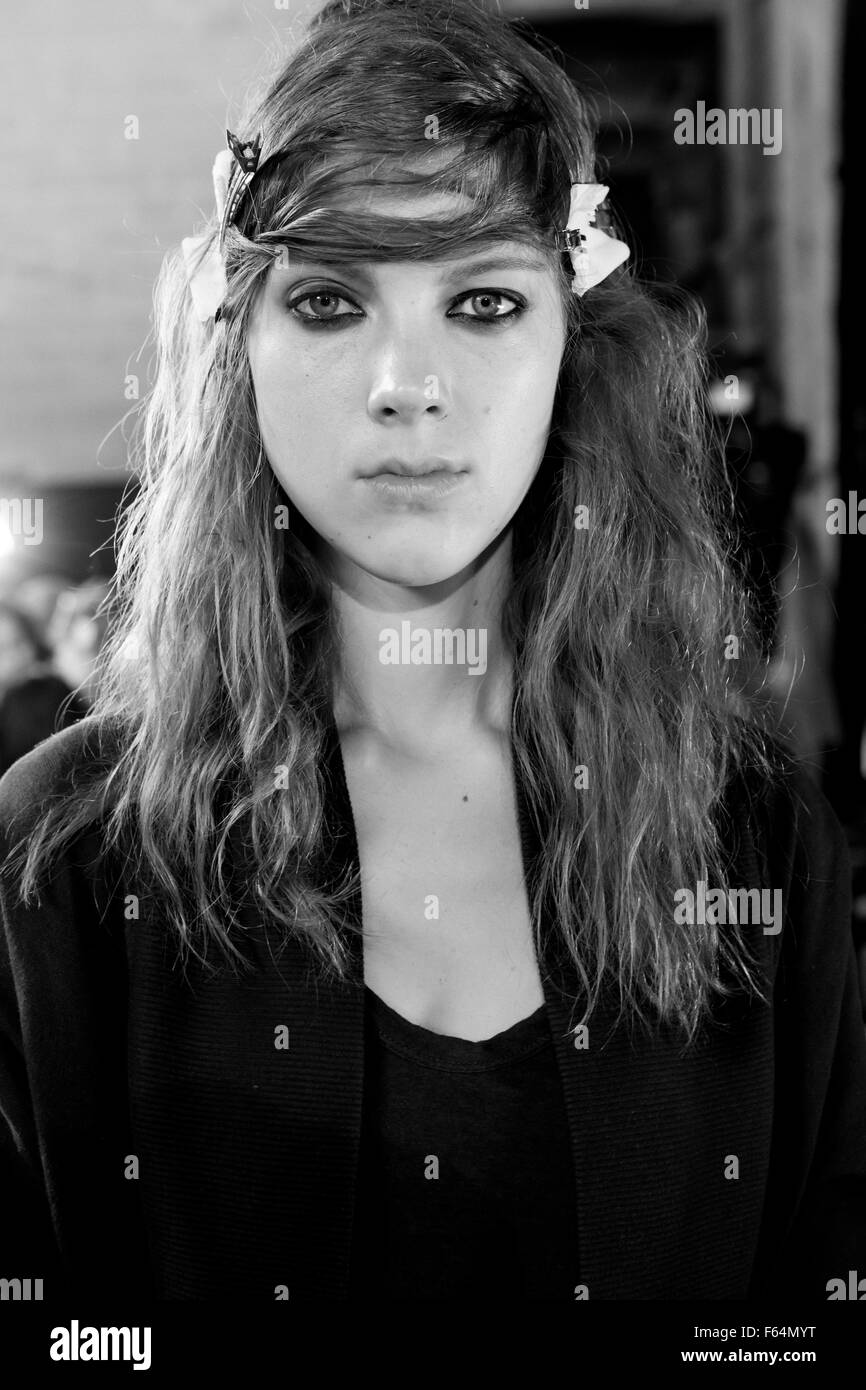 New York, NY - September 15, 2015: Ally Ertel poses backstage at the ...