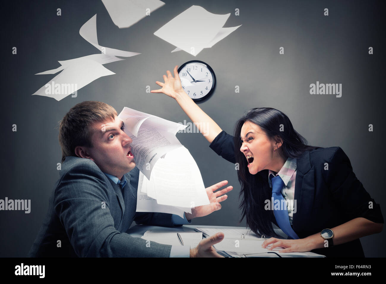 Two young caucasian office worker starting to fight Stock Photo - Alamy