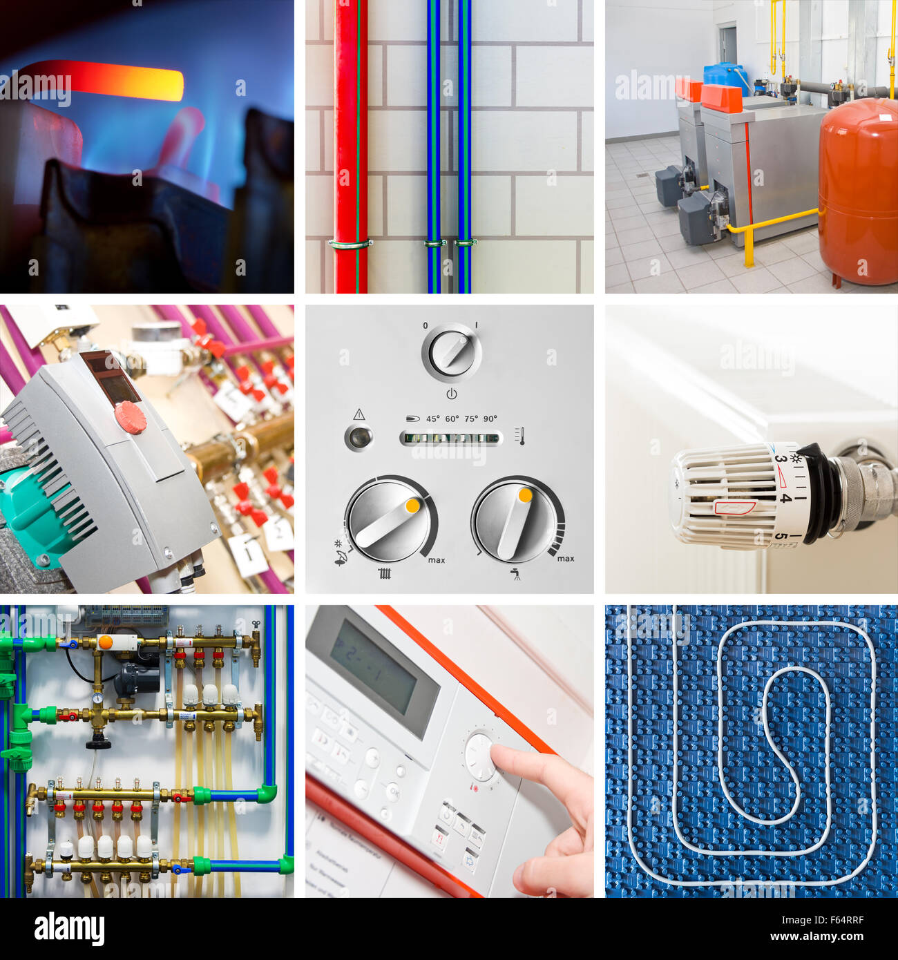 Set of illustrations of modern heating system Stock Photo - Alamy