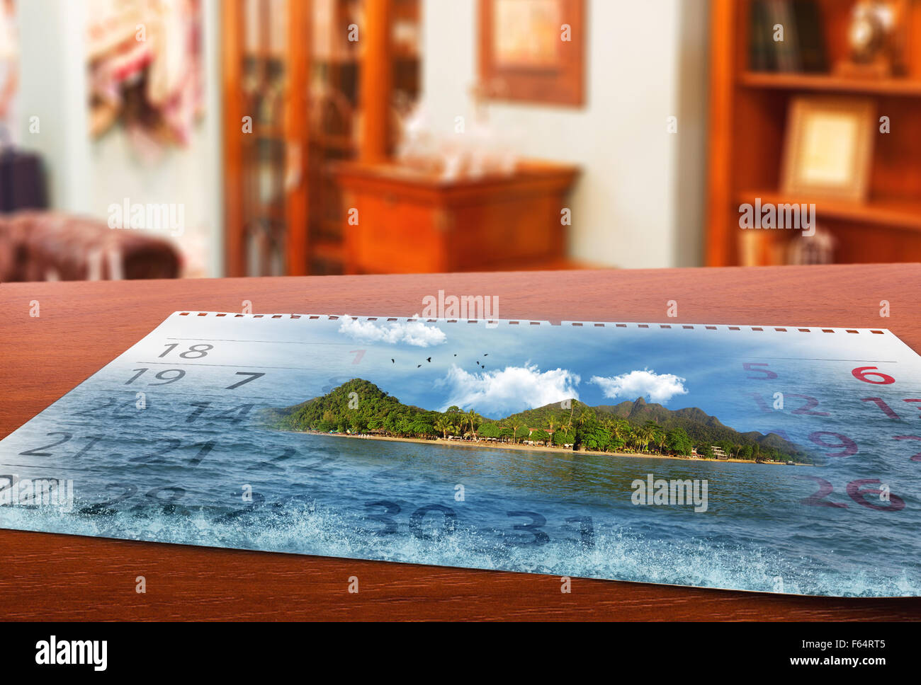 Calendar with beautiful landscape lays on the table Stock Photo - Alamy