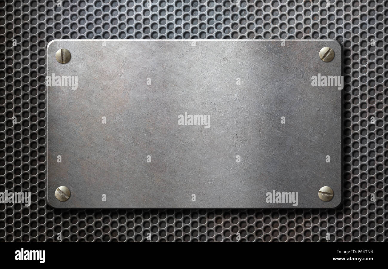 old metal plate over grid metallic background Stock Photo - Alamy