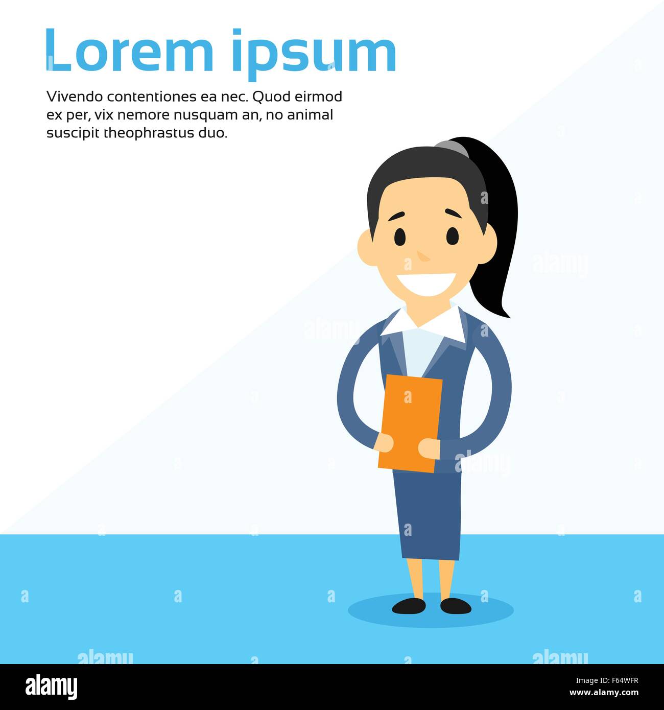 Businesswoman Smile, Standing Hold Folder Full Length Cartoon Stock ...